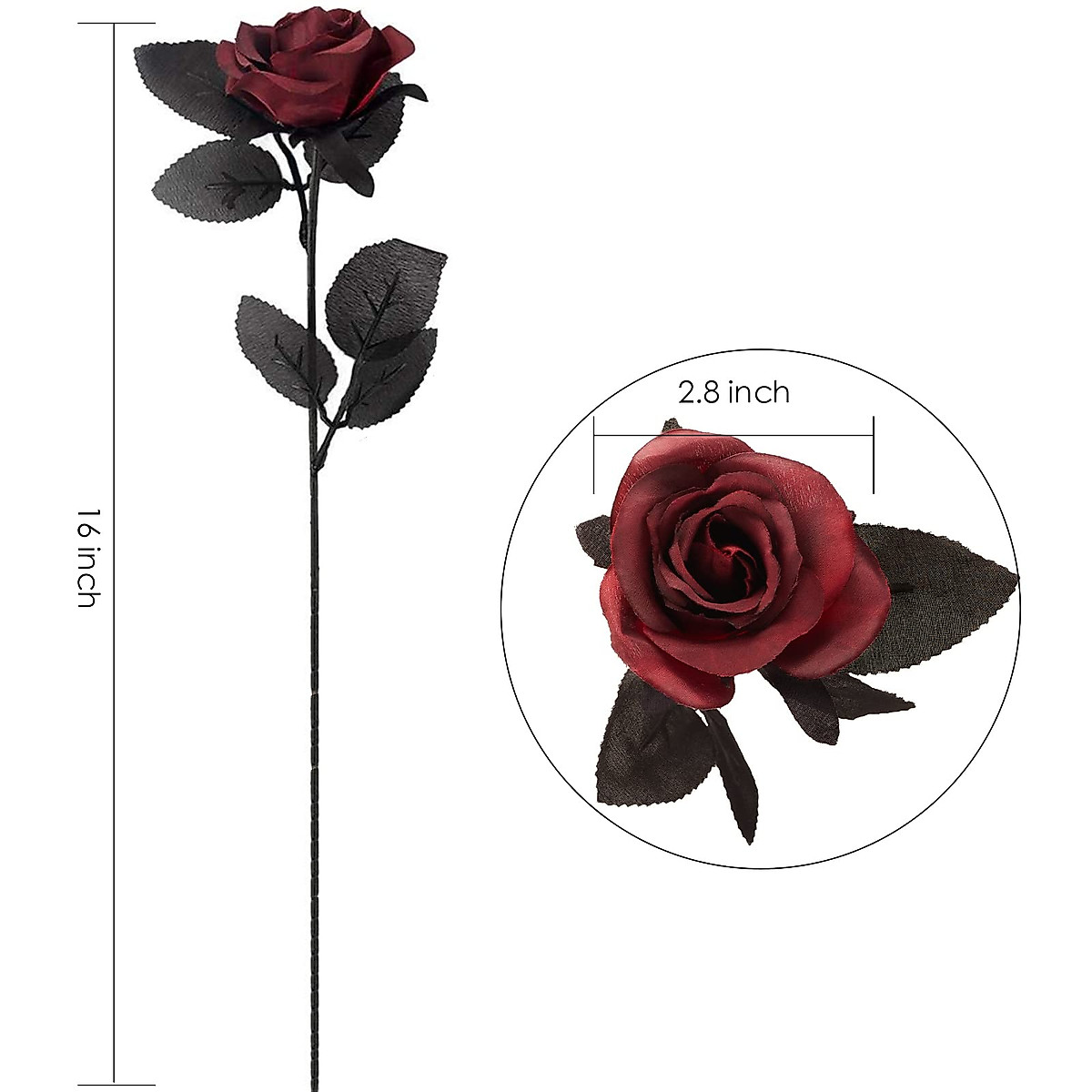 Tuzazo 10pcs Artificial Rose Flower Single Stem Fake Silk Flowers Bridal Wedding Bouquet, Realistic Blossom Flora for Home Garden Party Hotel Office Decorations (Burguandy and Black)