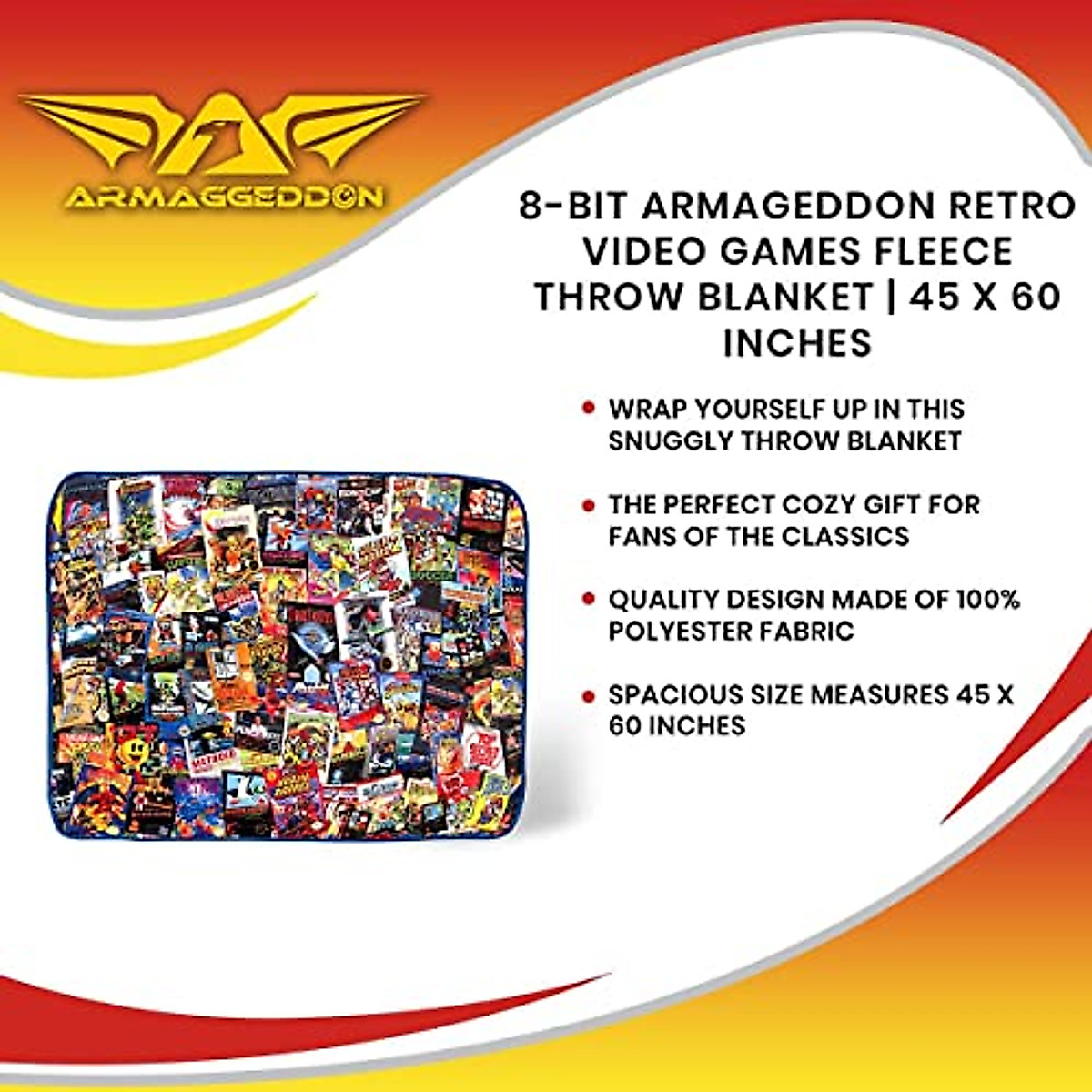 8-Bit Armageddon Retro Video Games Fleece Throw Blanket | Plush Soft Polyester Cover for Sofa and Bed, Cozy Home Decor, Luxury Room Essentials | Novelty Gifts for Adults and Kids | 45 x 60 Inches