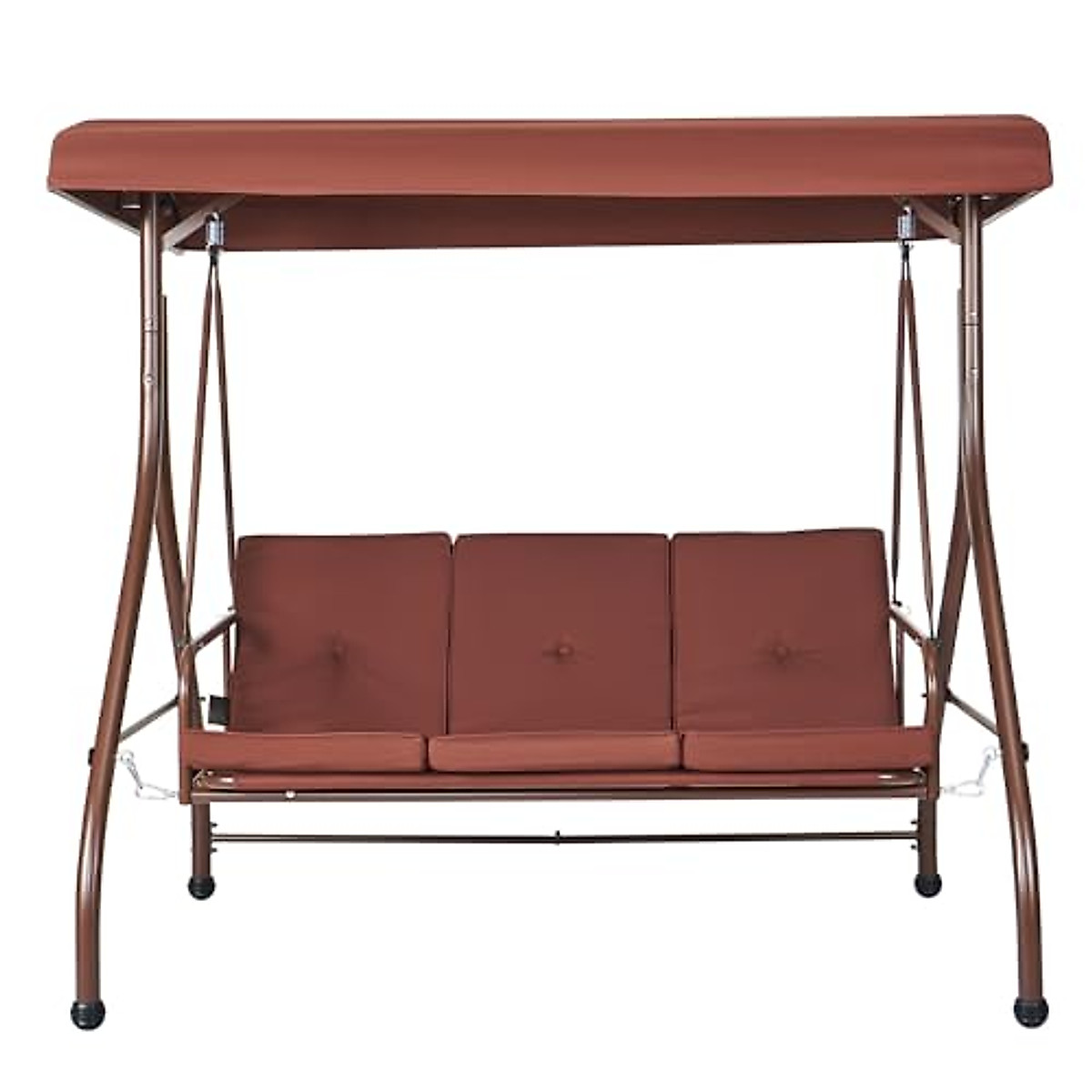 VEVOR 3-Seat Patio Swing Chair, Converting Canopy Swing, Outdoor Patio Porch with Adjustable Canopy, Removable Thick Cushion and Alloy Steel Frame, for Balcony, Backyard, Poolside, Brown