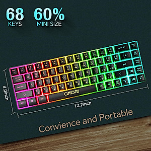 60% Gaming LED Keyboard RGB 68 Keys Layout Wired Keypad with 10 Preset Effects Mechanical Switch Feel Compatible with PC Mac Linux Xbox one PS4 PS5
