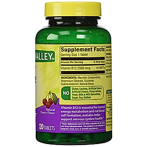 ONLY 1 IN PACK Spring Valley Fast-Dissolve Vitamin B12 2500 Mcg, Metabolism Support, 120 Tablets cherry flavor