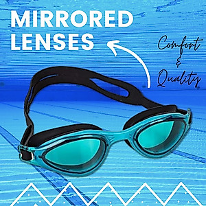 Splaqua Swim Goggles for Men and Women - Adjustable Straps, Silicone Eye Seal, UV Protection and Anti Fog Lenses Swimming Goggle - Teal and Black