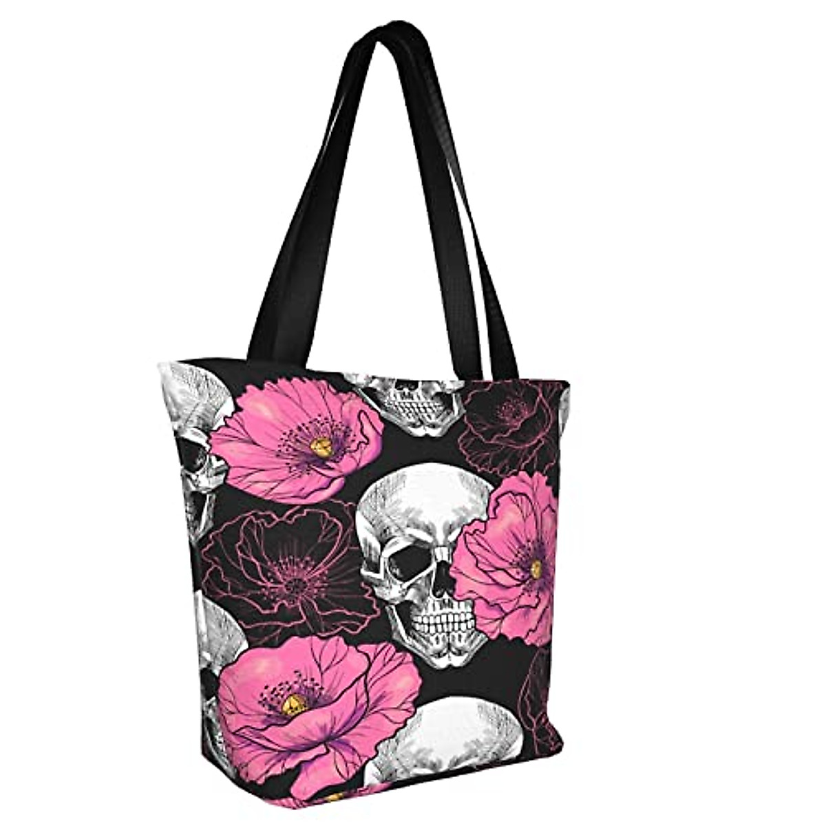 Sugar Skull Pink Poppy Flower Women's Shoulder Handbag Gym Tote Bag Storage Handle Bag