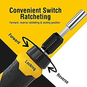 AZUNO 24 IN 1 Ratchet Screwdriver Set with Universal Socket, 20 CRV Bits Stored in Handle, 12+8 Slotted/Philips/Torx/Hex/Square Sand Blasted Bits and Chrome Plated Precision bits.