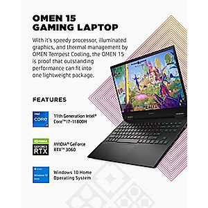 HP OMEN 15 Gaming Laptop, NVIDIA GeForce RTX 3060, 11th Generation Intel Core i7-11800H, 8 GB RAM, 512 GB SSD, 15.6” 144 Hz Full HD Display, Windows 10 Home, RGB Backlit Keyboard (15-ek1010nr, 2021)