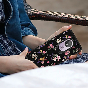 ShinyMax Moto G7 Power Case with Flowers Design,Motorola Moto G7 Supra Phone Case,Hybrid Dual Layer Armor Anti-Slip Cover Cute Sturdy Anti-Scratch Shockproof Bumper Case for Women & Girls-Floral/Black