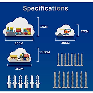 TopKai Set of 3 Cloud Shelves for Kids’ Room – Wooden Floating Wall Shelf Cloud Decorations, Floating Book Shelves for Baby Room Décor or Nursery, Stylish & Easy to Install