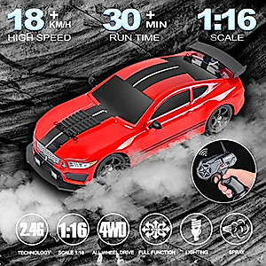 PenRux RC Car, Cool Appearance Long Control Distance High Speed Drifting RC Car Toy with LED Lights for Home (Dual Batteries (Included))