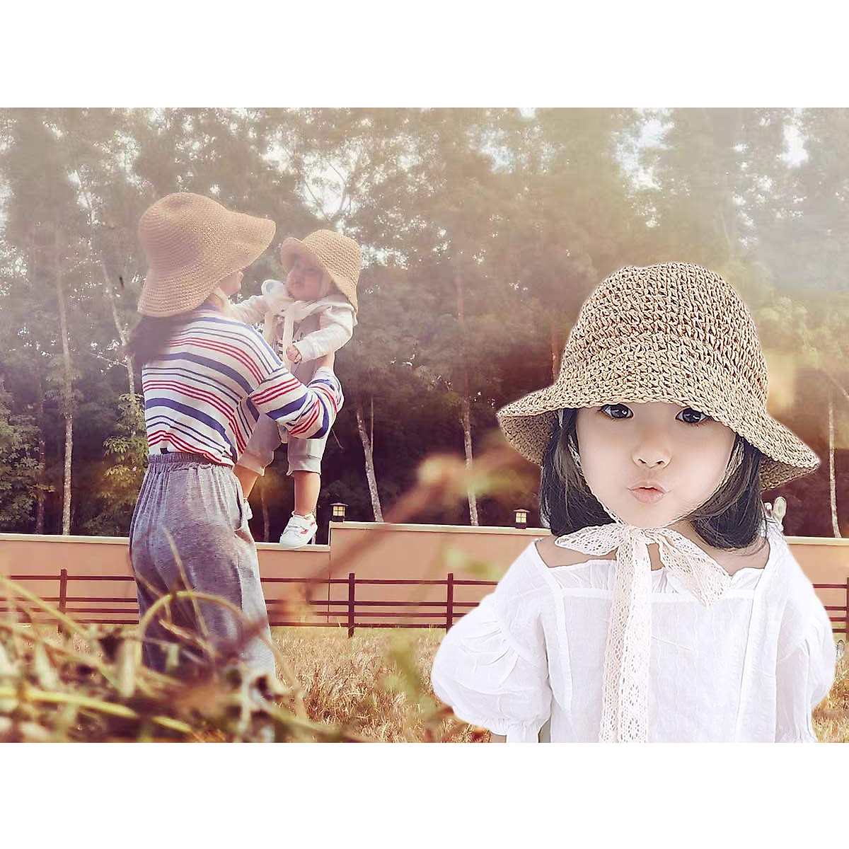 Little Girl Kids Summer Straw Hat,Toddler Wide Brim Floppy Beach Sun Visor Hat,Girl's Sun Hat (6-24 Months, Khaki z)