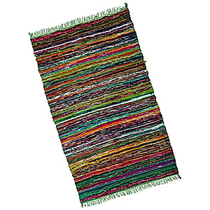 NAQSH Chindi Area Rag Rug 3.5x6 Feet - Recycled Cotton Colorful Reversible Runner Rugs, Multicolor Hand Woven Home Collection,(Green)