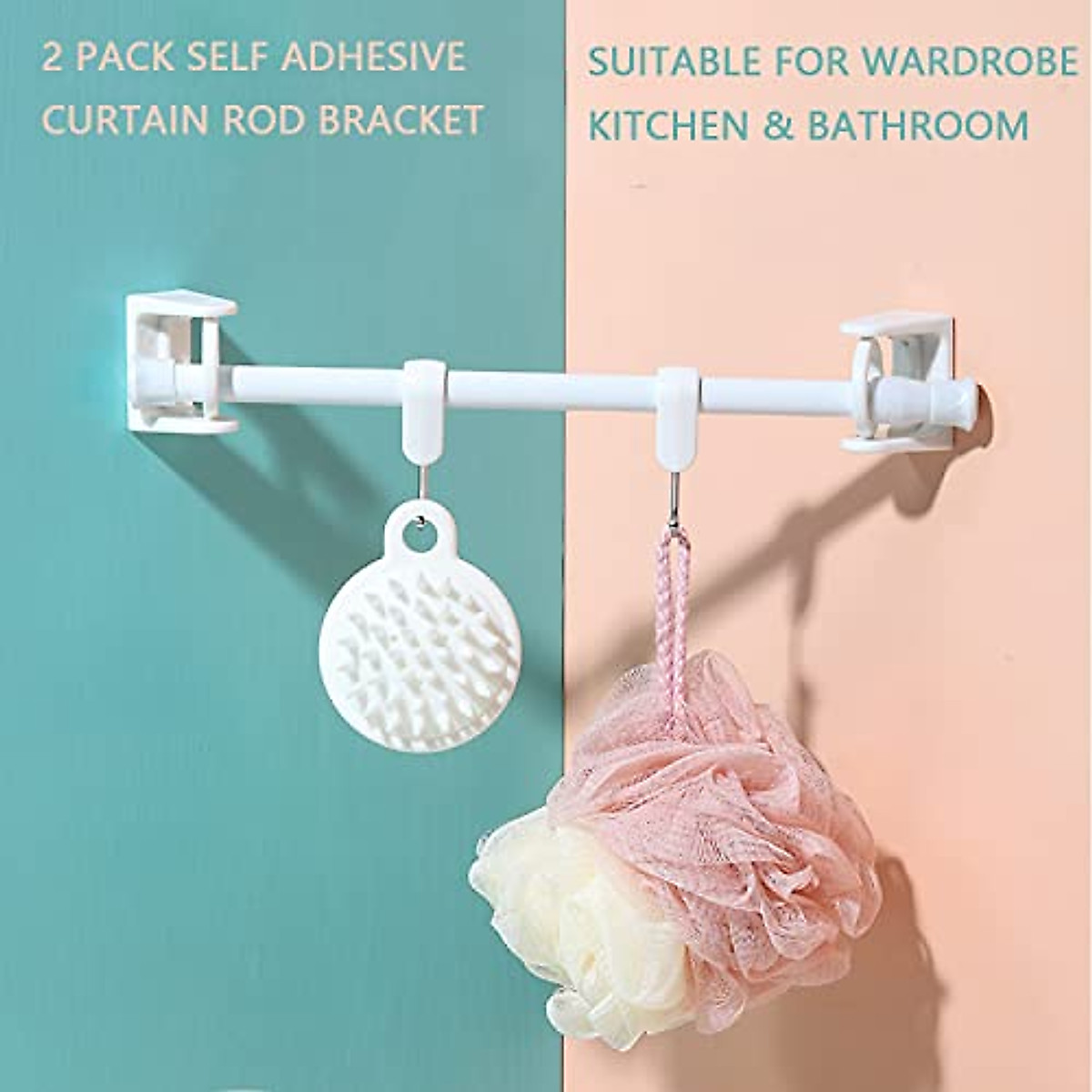 Resdenio Adhesive Shower Curtain Rod Holder, 2 Pack Curtain Rod Bracket No Drilling, Rotatable Shower Rod Tension Retainer for Bathroom Bedroom (Shower Curtain Rod Not Included)