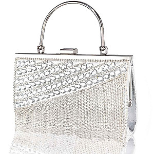 Yokawe Bling Crystals Clutch Purses for Women Rhinestone Tassel Evening Bag Wedding Party Prom Cocktail Handbags (Silver)
