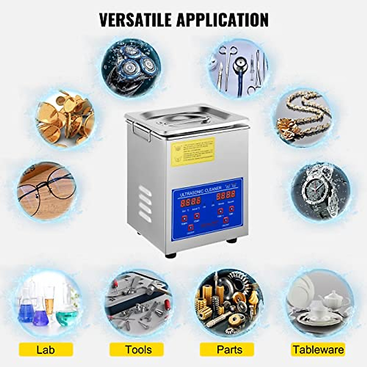 VEVOR Ultrasonic Cleaner 2L Digital Ultrasonic Parts Cleaner with Timer 40kHz Professional 304 Stainless Steel Ultrasonic Cleaner 110V for Jewelry Watch Glasses Diamond Eyeglass Small Parts Cleaning
