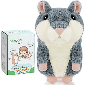 TWORIVER Toddler Toys Talking Hamster Repeats What You Say,Toys for 2 3 4 5 6 7 8 13 Year Old Girl Boy Birthday Gifts Ideas,Valentines Day Gifts for Kids Adults Easter Stuffed Animals Plush Toy Gray