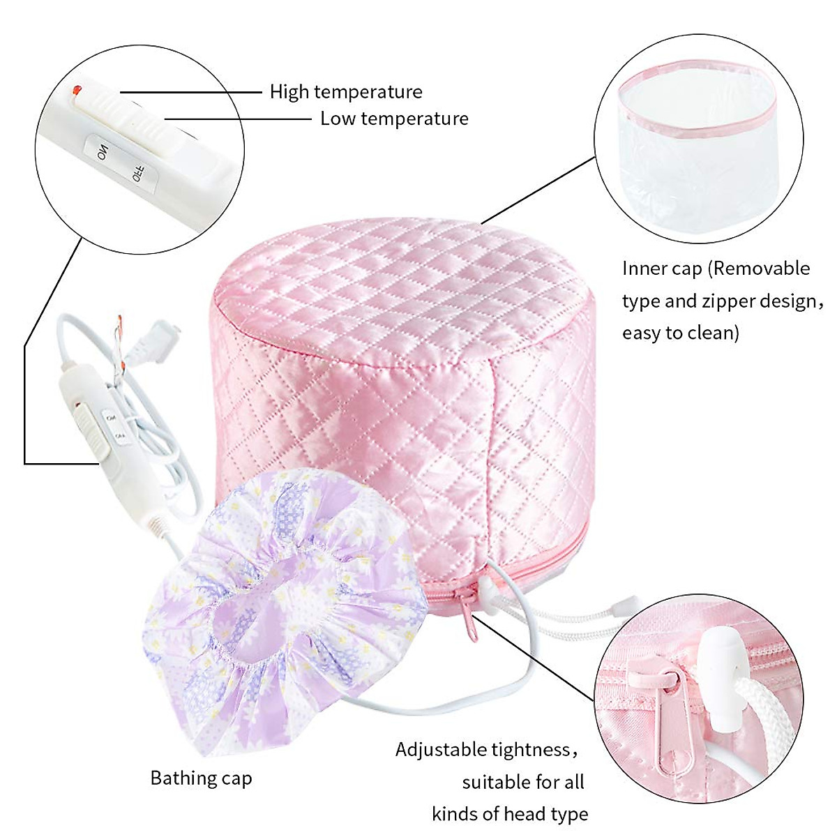 Hair Care Cap, 110V Yomagine Pink Hair Heat Treatment Cap, Deep Conditioning Heat Cap, Thermal Treatment Caps for Hair Spa, Beauty Steamer Nourishing Hat for Family Personal Care