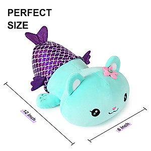 Onsoyours Cute Kitten Mermaid Plush Toy Stuffed Animal Kitty Soft Mermaid Cat Plush Pillow for Kids (Blue Cat Mermaid, 12")