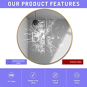 Yesmirrorcom Round Mirror 36 inch， Large Round Mirror Gold Frame,Circle Mirror 36 inch, Circular Wall Mirrors for Bathroom, Entry, Dining Room, & Living Room