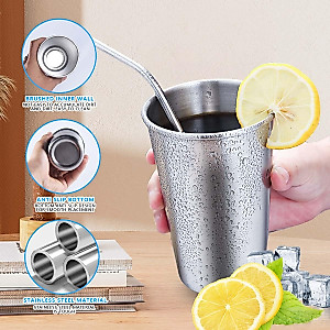 KISEER 5 Pack 8 Ounce Stainless Steel Pint Cups Shatterproof Cup Tumblers Unbreakable Metal Drinking Glasses for Bar, Home, Restaurant