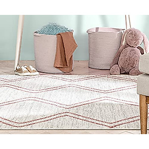 Well Woven Kennedy Reeve Modern Chevron Pattern Pink Ivory 5'3" x 7'3" Area Rug