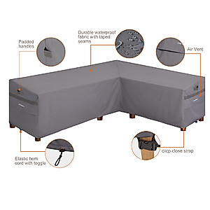 PATIOASIS Sectional Outdoor Furniture Cover Waterproof, Right Facing Patio Deck Lounge Set Sofa Covers Grey L Shaped 106''L x 85''L x 34''D x 31''/26''H