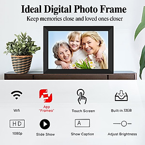 Digital Picture Frames Load from Phone Frameo 10.1 Inch Smart WiFi Digital Photo Frame, 1280x800 IPS LCD Touch Screen, Share Pics & Videos Instantly, for Your Loved Ones (32GB)…