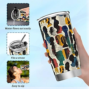 People Silhouette Art Street Stainless Steel drinking cups with lids with Lid and Straw travel mug for Home, Office or Car safe tumblers with lids and straws 20 OZ