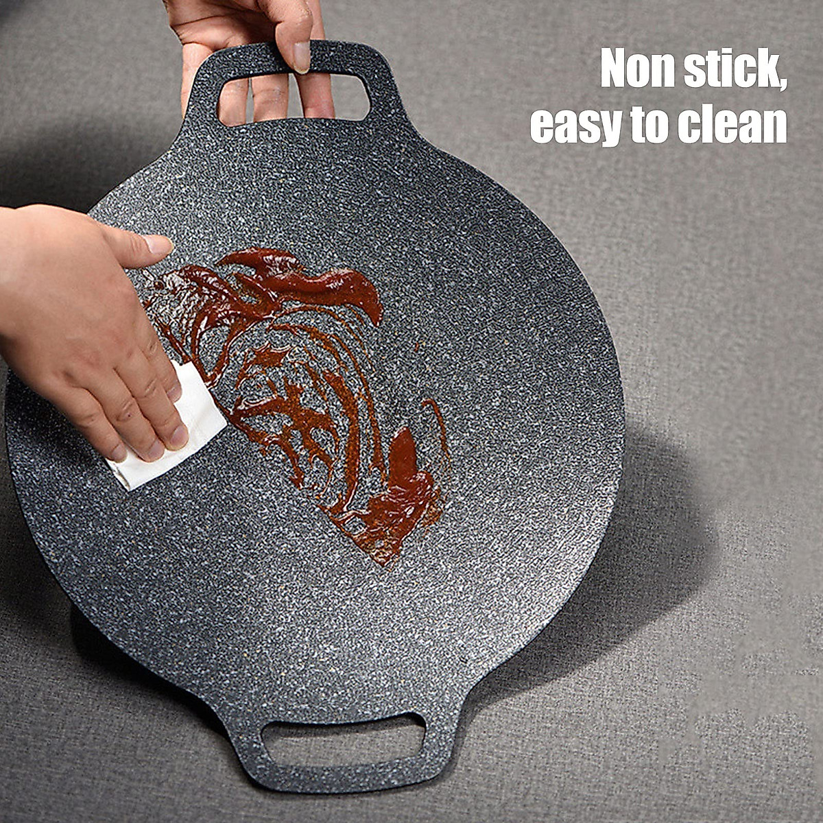 Korean BBQ Grill Pan, Round BBQ Griddle with Nonstick 6-Layer Coating, Aluminum Korean Grill Pan with Double Handles for Indoor or Outdoor Grilling Eggs Pancakes Steaks(30CM)