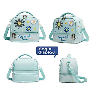 MOHCO Kids Lunch Bag Insulated Bento Cooler Bag Two compartments Cooler for Boys and Girls with Adjustable Strap Travel Lunch Tote