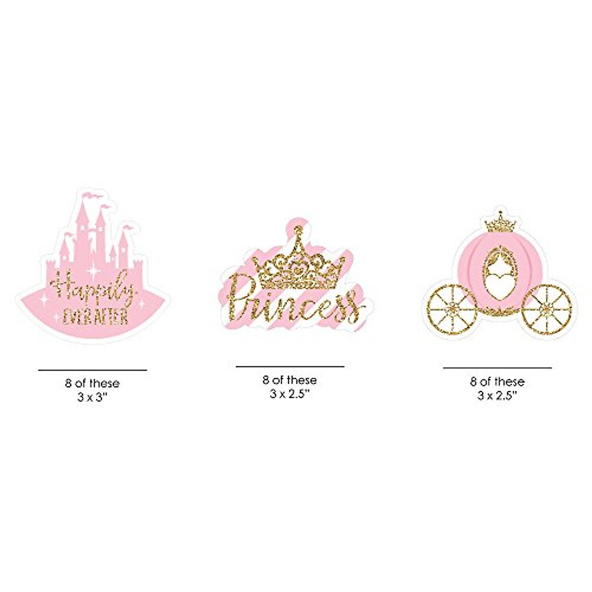 Little Princess Crown - Paper Straw Decor - Pink and Gold Princess Baby Shower or Birthday Party Striped Decorative Straws - Set of 24