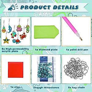 8 Pcs Diamond Art Keychains Diamond Painting Keychains Kids Arts and Crafts 5D Diamond Painting Kits Gem Art Diamond Keychains for Boys Girls Ages 8-12 DIY Gift Birthday Party Favors (Ocean Style)