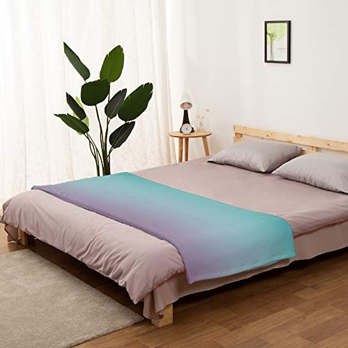 Farmhouse Teal Purple Ombre Throw Blanket Flannel Fleece Blanket, Lightweight Blanket for Women Boy/Girl, - Microfiber Nap Blanket for Couch, Bed, Sofa - 50" x 40" Hazy Turquoise Rustic Gradient