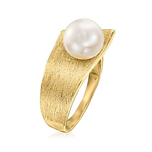 Ross-Simons 8-8.5mm Cultured Pearl Ring in 18kt Gold Over Sterling. Size 6
