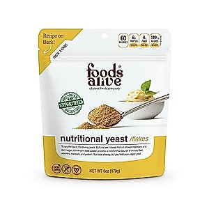Foods Alive Non-Fortified Premium Nutritional Yeast Flakes, 6 ounce Unfortified vegan cheese powder seasoning