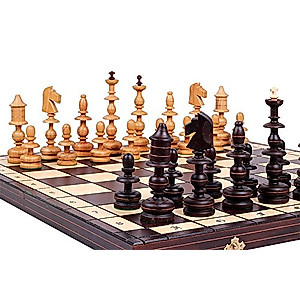 The Alcazar Chess Set an Unique Hand Crafted Wood Chess Pieces with a 5 inch King, 22.8 inch Wooden Chess Board that Folds for Chess Piece Storage