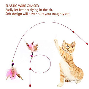 JTQXX Cat Feather Toy, Cat Toys Wand, Bundle of 5 Pack Interactive Pet Cat Kitten Chaser Teaser Wire Wand with Bell Beads for Cat Exercise Play Fun Gifts - Wholesale