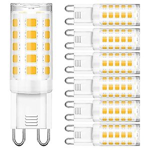 winshine G9 LED Bulb 3000K Warm White, G9 Light Bulb 4W (40W Halogen Equivalent), G9 Bi Pin Ceramic Base 360°Beam Angle 400 Lumen for Chandelier Ceiling Pendant Lighting No-Dimmable, 6 Pack