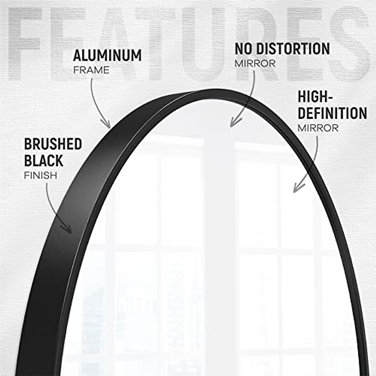 EMI HOME Black Round Mirror for Wall, 20 Inch Round Bathroom Mirror, Black Circle Mirror for Wall with Brushed Black Aluminum Frame, Circular Large Round Black Mirror