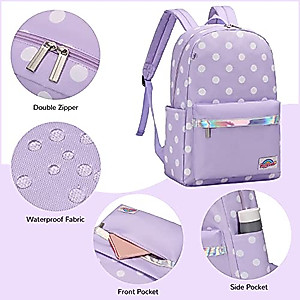 mygreen Cartoon Dot Prints Backpacks for Girls Kids Elementary School Bags Boys Nylon Bookbag Purple