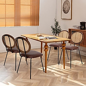 Okeysen Rattan Dining Chair,Indoor Kitchen Dining Chairs Set of 6,Mid-Century Modern Dining Chairs with Metal Leg&Rattan Backrest,Armless Mesh Back Cane Chairs for Dining Room