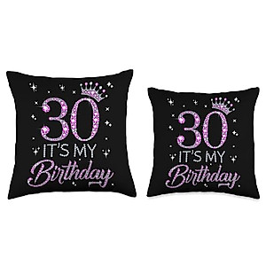 Happy 30 Years Old Men Women Birthday Gift 30 Pink Crown 30th Birthday Gifts for Her Throw Pillow, 18x18, Multicolor
