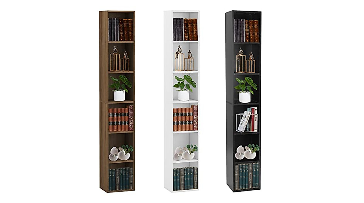 HOFFREE 6-Tier Narrow Bookcase for Small Spaces