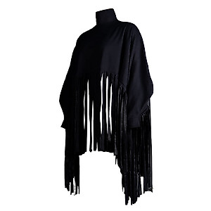 Lucuna Women Fall Winter Casual Sweatshirt Fringe Crop Top High Neck Long Sleeve Cape Coat Pullover Tops