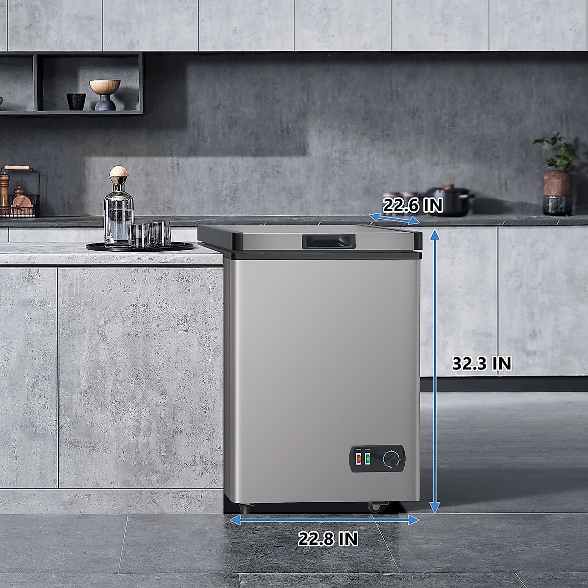 LifePlus Chest Freezer, 3.8 Cu Ft Compact Deep Freezer With Fast Cooling & Convenient Pulley, Perfect for Kitchen Apartment Office, Small Freezer With Low Noise & Energy Saving, Grey