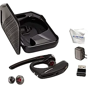 Poly Plantronics Voyager 5200 UC Bluetooth Headset Bundle - GTW Wall Charger, USB Dongle, Plantronics Charging Case 206110-01-B, for Avaya J179, Smartphones, PC, MAC, Tablet, Softphones, Zoom, Webex