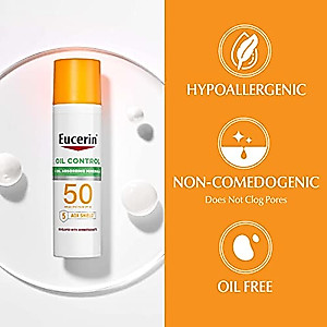 Eucerin Sun Oil Control SPF 50 Face Sunscreen Lotion with Oil Absorbing Minerals, 2.5 Fl Oz Bottle