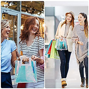 Seazoon 6 Pcs Holographic Small Gift Bag with Handle, Clear Iridescent Reusable Gift Bag, Heavy Duty Clear Party Favor Bags for Baby Shower Wedding Birthday Party Shopping JJ13-1