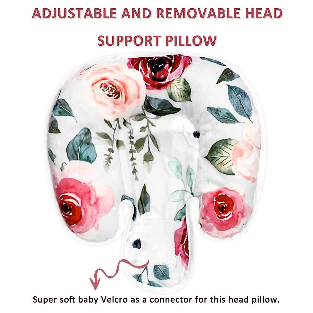 CARUILI 2-in-1 Infant Car Seat Insert for Newborn, Car Seat Head Support Baby Girls Boys, Extra Soft Preemie Carseat Head Support Cushion Pillow for Baby Car Seats, Strollers, Bouncers, Floral