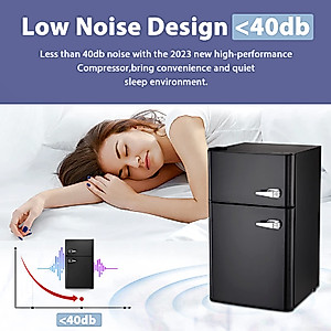 ZAFRO 3.2 Cu.ft. Refrigerator with Double Doors, Mini Fridge with Freezer, Fridge with Adjustable Thermostat 20" D x 19" W x 33.5" H, Compact Refrigerator for Dorm Apartment Office Kitchen