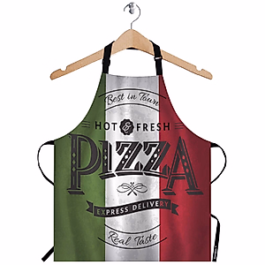 WONDERTIFY Pizza Apron,Best in Town Pizzeria Retro Poster on Grunge Backgrounds Green White Red Bib Apron with Adjustable Neck for Men Women,Suitable for Kitchen Cooking Chef Grill Bistro BBQ Apron