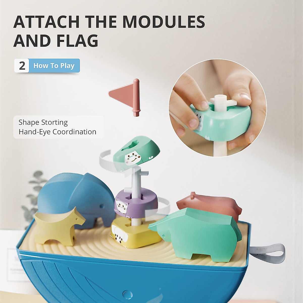 Almond Island Noah’s Ark Balancing Boat Toy with 3D Puzzle, Baptism Gifts for Boys and Girls, Bible Toys, Montessori Educational Toys for Toddlers Age 3 4 5 6